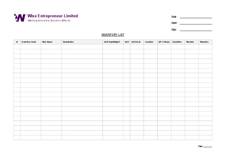 Inventory List Template | PDF
