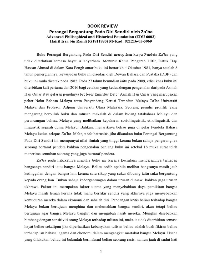 Perangai Bergantung Pada Diri Sendiri