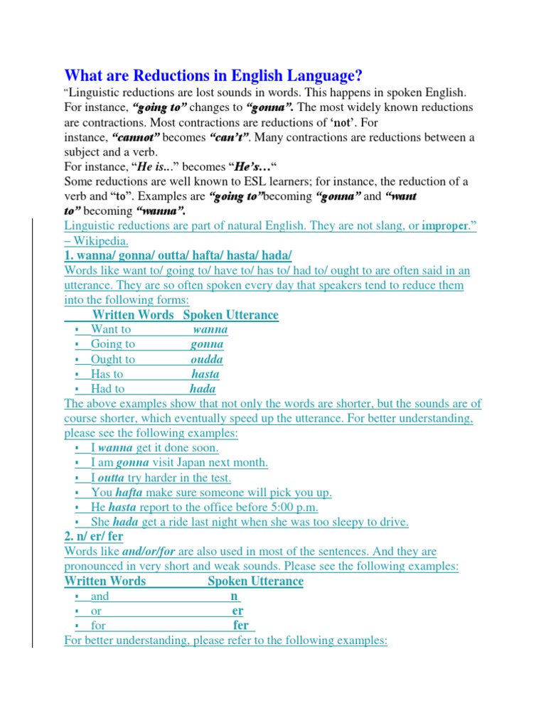 What Are Reductions in English Language | PDF | English Language | Word