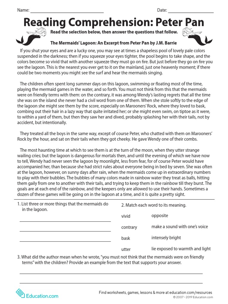 Reading Comprehension Peter Pan | PDF