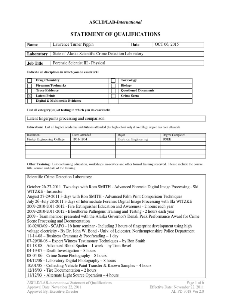 Statement of Qualifications: ASCLD/LAB-International | PDF ...