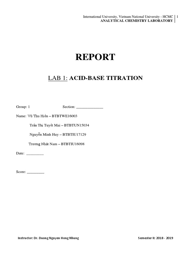 Acid-Base Titration Lab Report | PDF | Titration | Chemistry