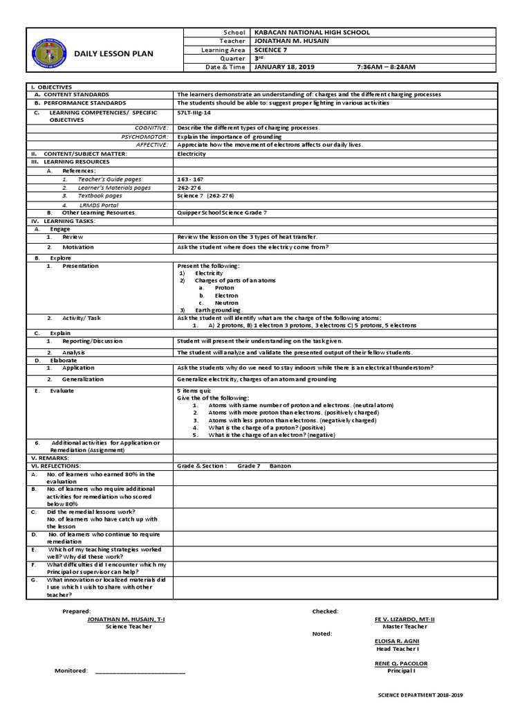DLP Science Grade 7 Electricity JH 011819 | PDF | Electric Charge ...