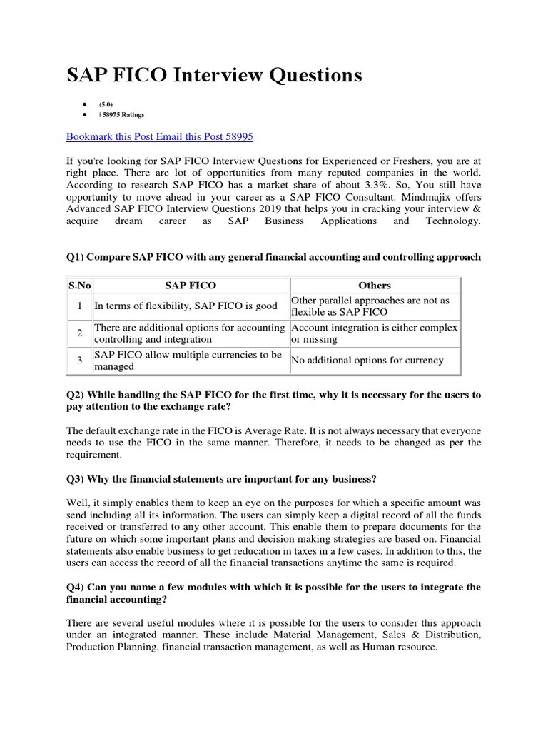 SAP FICO Interview Questions | PDF | Debits And Credits | Financial ...