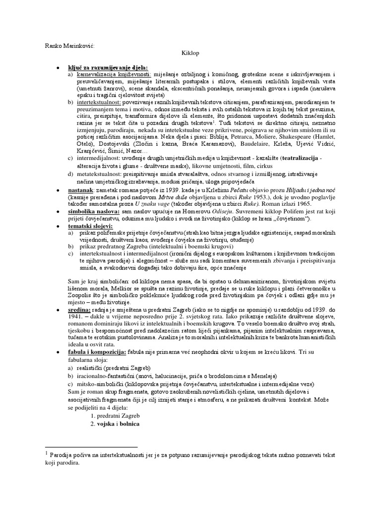 Ranko Marinković - Kiklop | PDF
