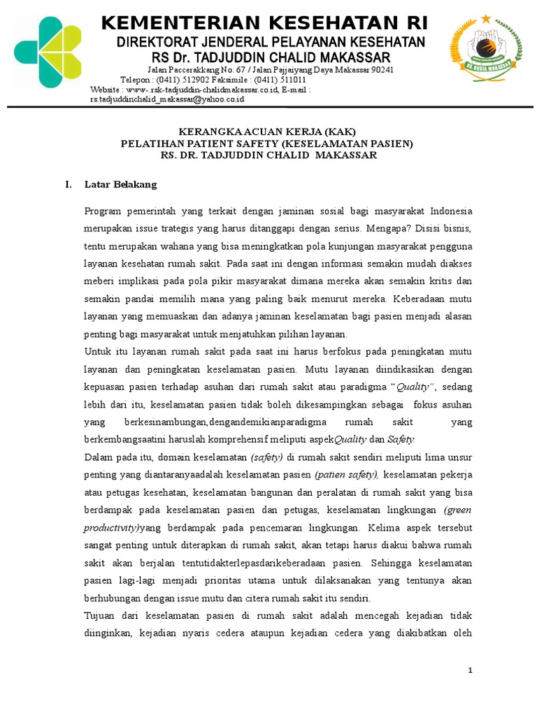 Tor Diklat Wajib Patient Safety | PDF