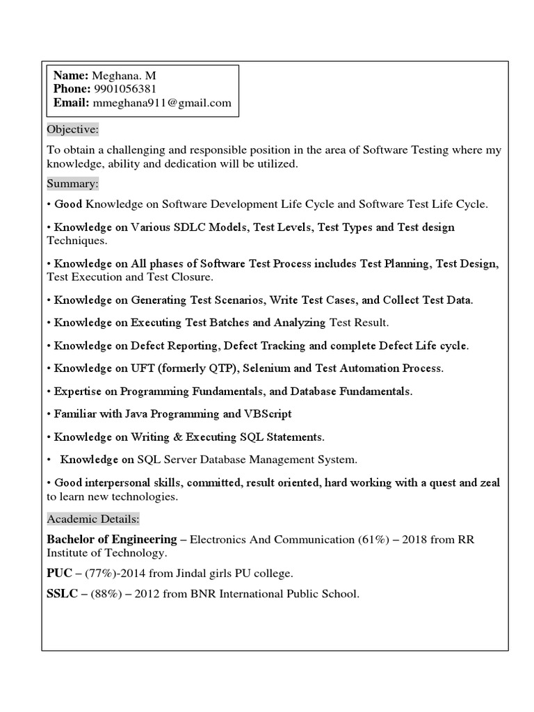 Software Testing Resume | PDF | Software Testing | Databases Software Testing Resume | PDF | Software Testing | Databases