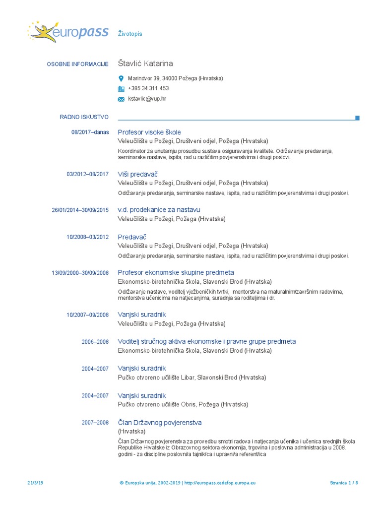CV Europass 20190321 Štavlić HR | PDF
