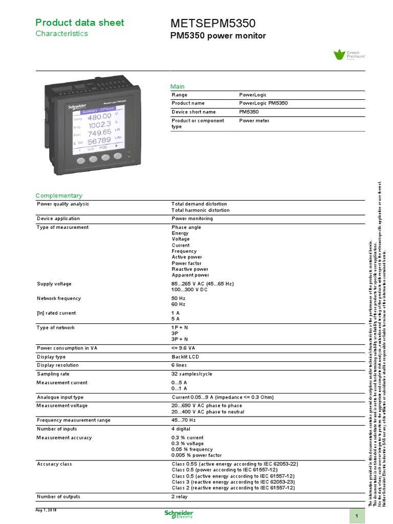 METSEPM5350: Product Data Sheet | PDF | Alternating Current | Ac Power