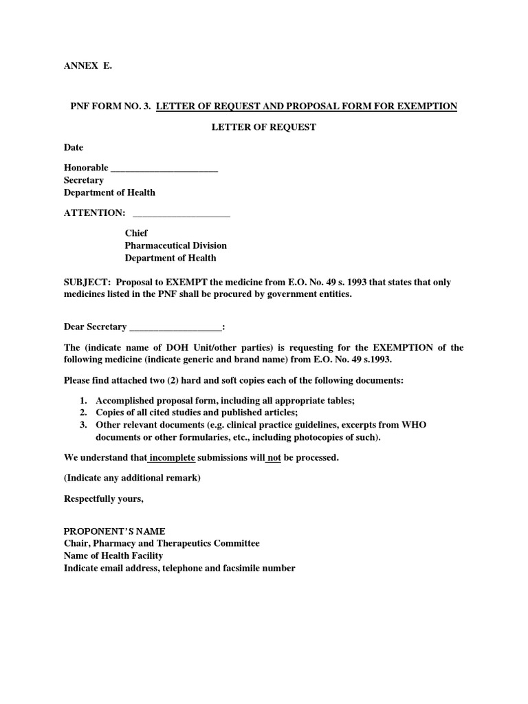 Proposal for Drug Exemption from PNF | PDF | Dose (Biochemistry ...