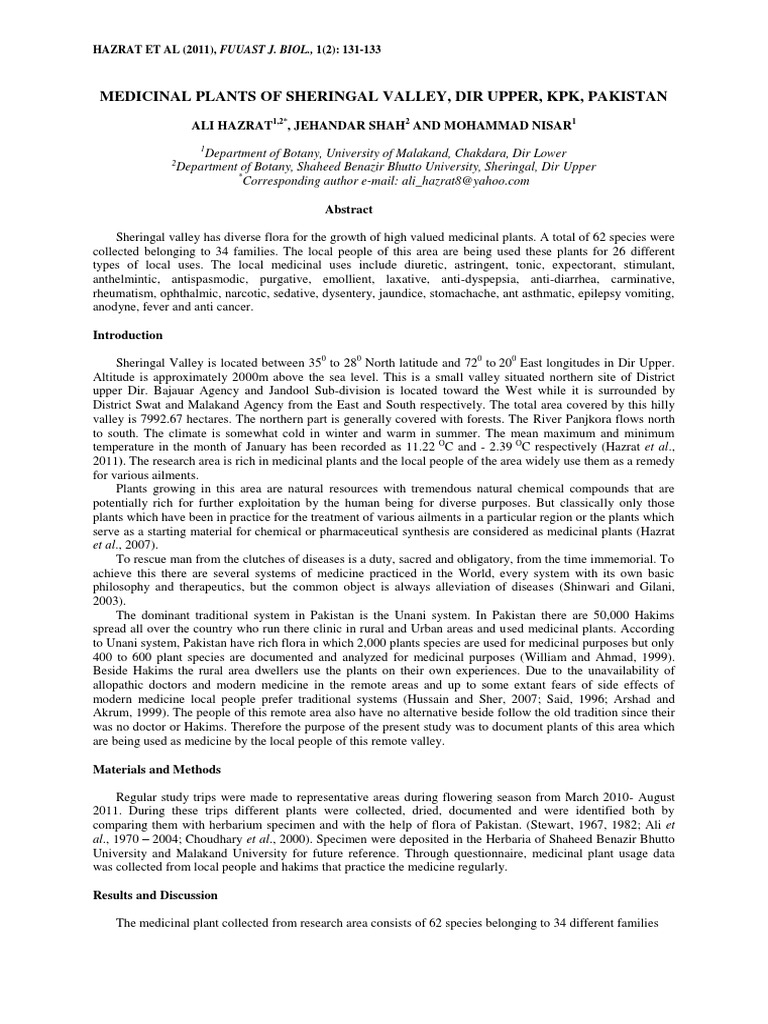 Medicinal Plants of Sheringal Valley | PDF | Pakistan | Botany