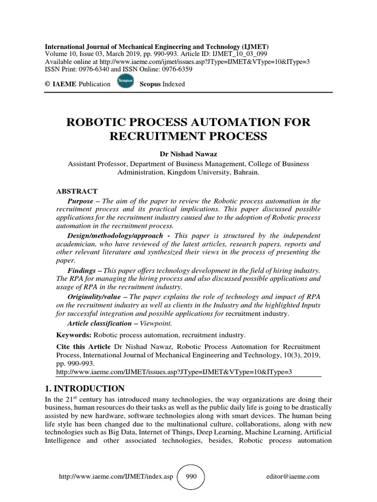 Robotic Process Automationfor Recruitmentprocess | PDF | Recruitment ...