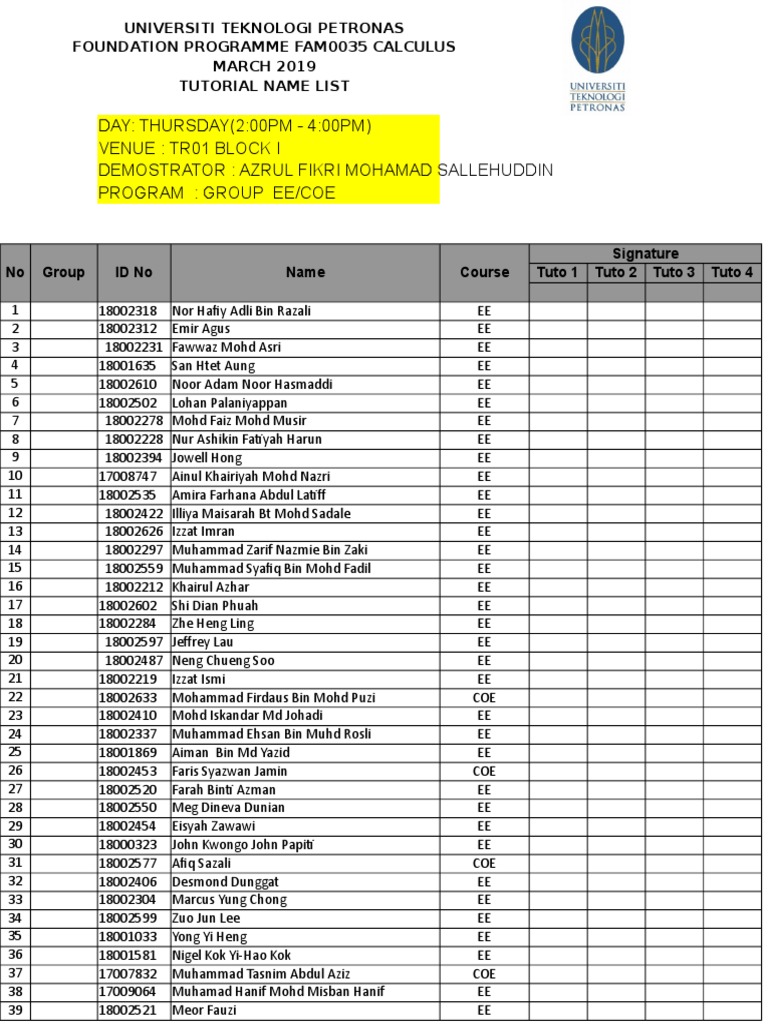 Tutorial Groups | PDF