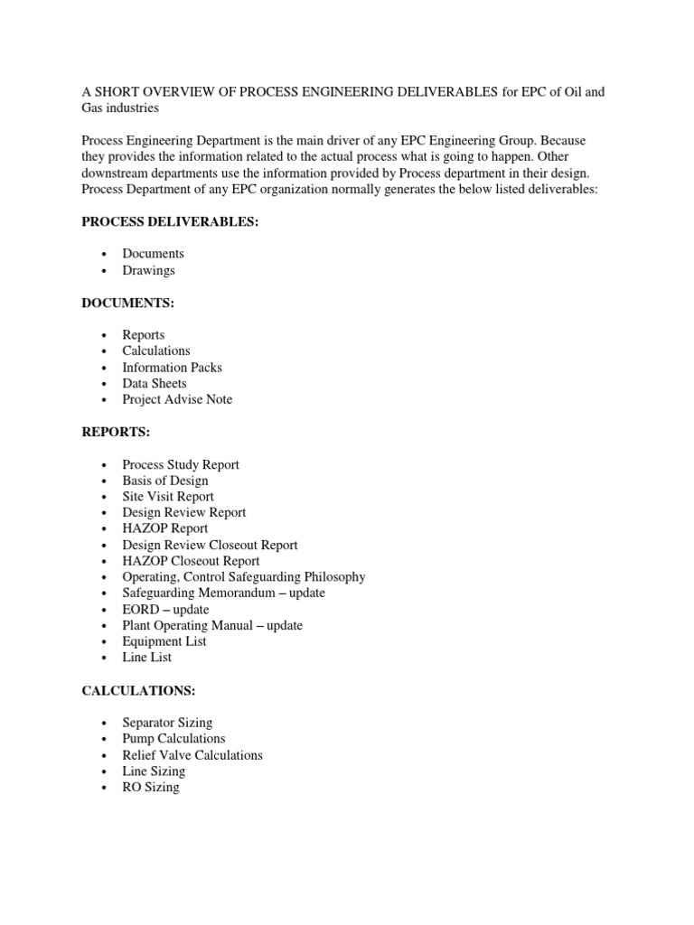 Process Deliverables | Download Free PDF | Valve | Chemical Engineering