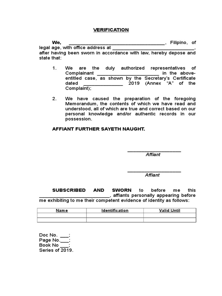 Verification Affidavit for Legal Case | PDF | Social Science | Law