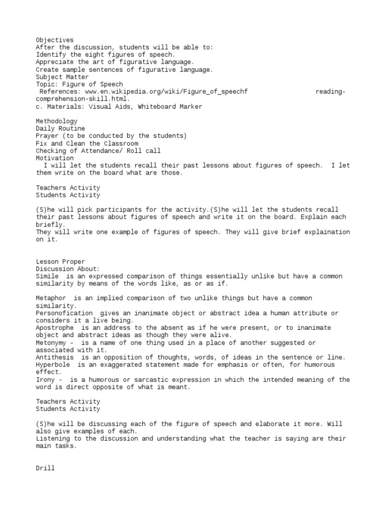 English Lesson Plan | PDF | Metaphor | Semantics