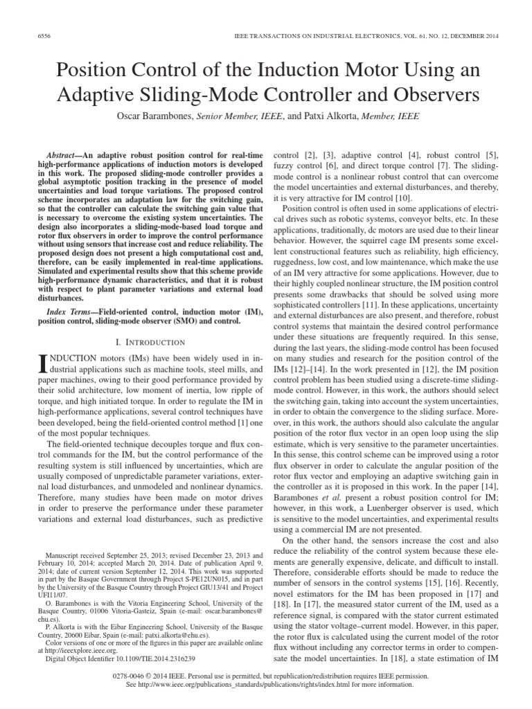 Position Control of The Induction Motor Using An Adaptive Sliding-Mode ...