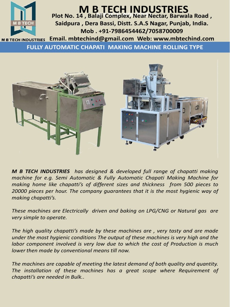 Automatic Chapati Making Machine Rolling Type | PDF | Machines ...