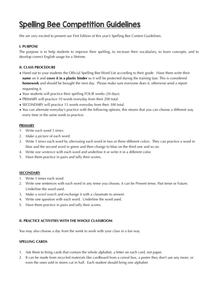 Spelling Bee Competition Guidelines | PDF | Behavior Modification ...