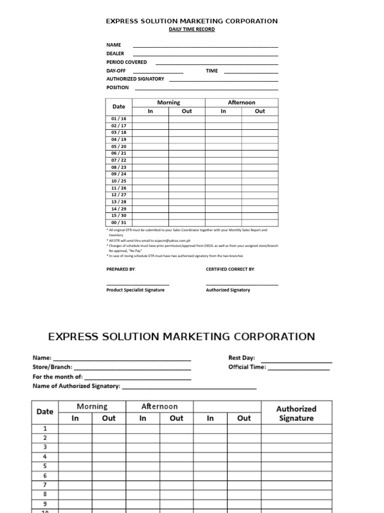 Form Daily Time Record Pdf
