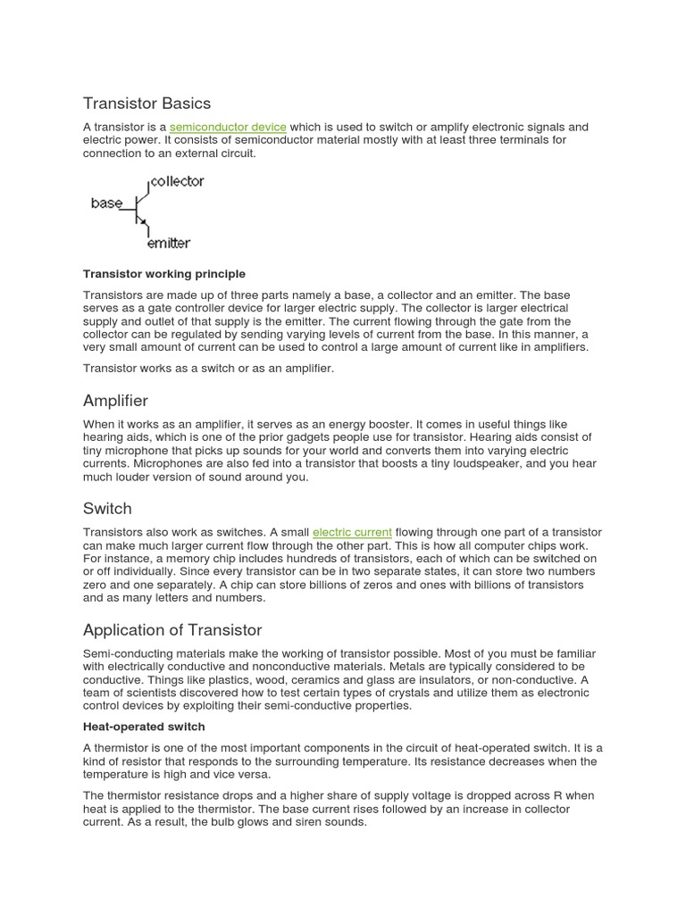 Transistor Basics: Semiconductor Device | PDF | Transistor | Electronic ...