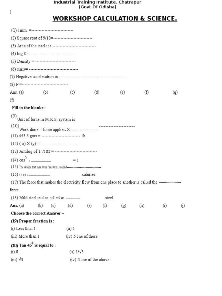 Workshop Calculation & Science Guide | PDF | Atoms | Area