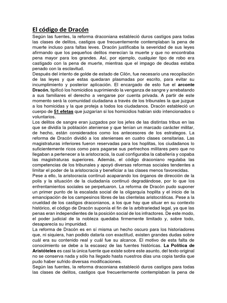 El Código de Dracón | PDF | Antiguedad clasica | Gobierno griego antiguo