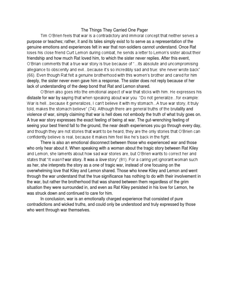 The Things They Carried One Pager | PDF