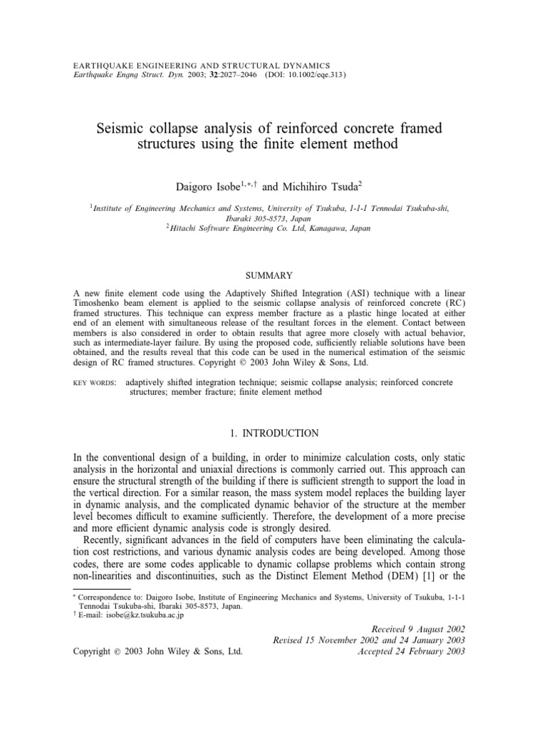 Seismic Collapse Analysis of Reinforced Concrete Framed Structures ...
