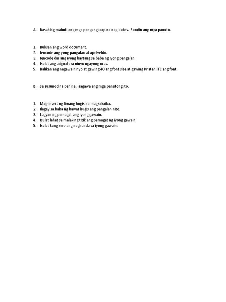 FILIPINO 5-Pagsunod Sa Panuto | PDF