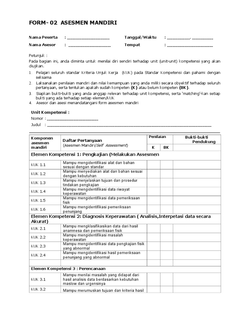 FORM-02 Asesmen Mandiri | PDF
