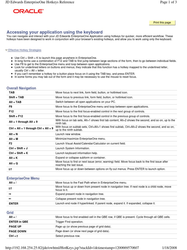 128860-JD Edwards EnterpriseOne Hotkeys Reference | PDF | Keyboard Shortcut | Menu (Computing)