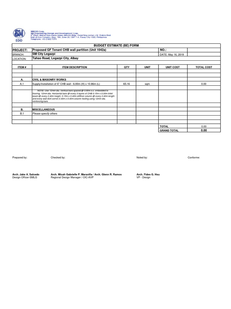 GF Tenant CHB Wall Partition Estimate | PDF