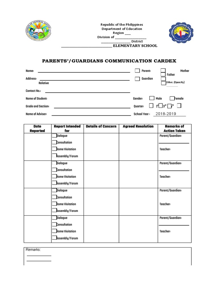 Parents' Communication Cardex Template | PDF | Social Institutions ...