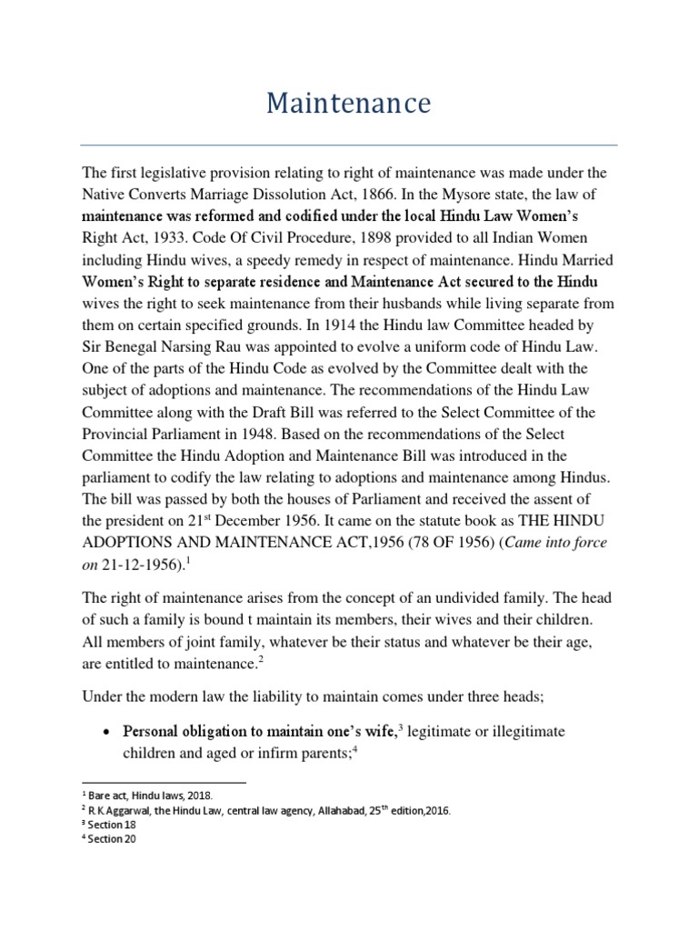 Hindu Maintenance Rights Explained | PDF | Wife | Husband