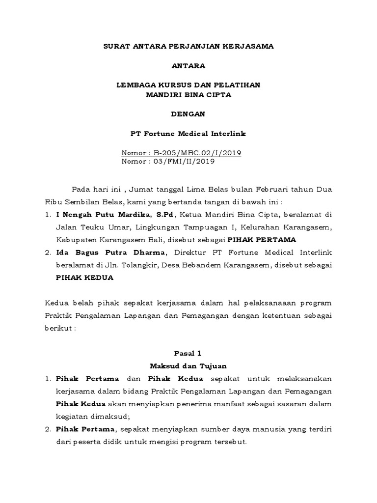 Mou Magang | PDF | Bisnis | Pengelolaan Keuangan & Uang