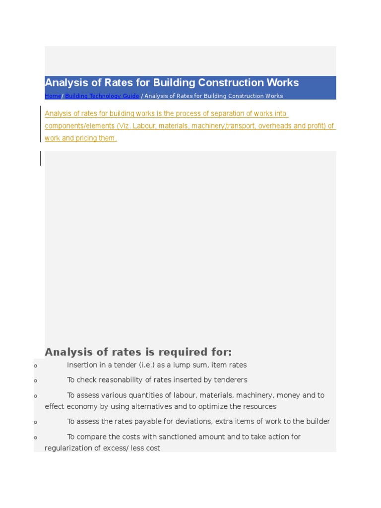 Analysis of Rates For Building Construction Works | PDF | Employment ...