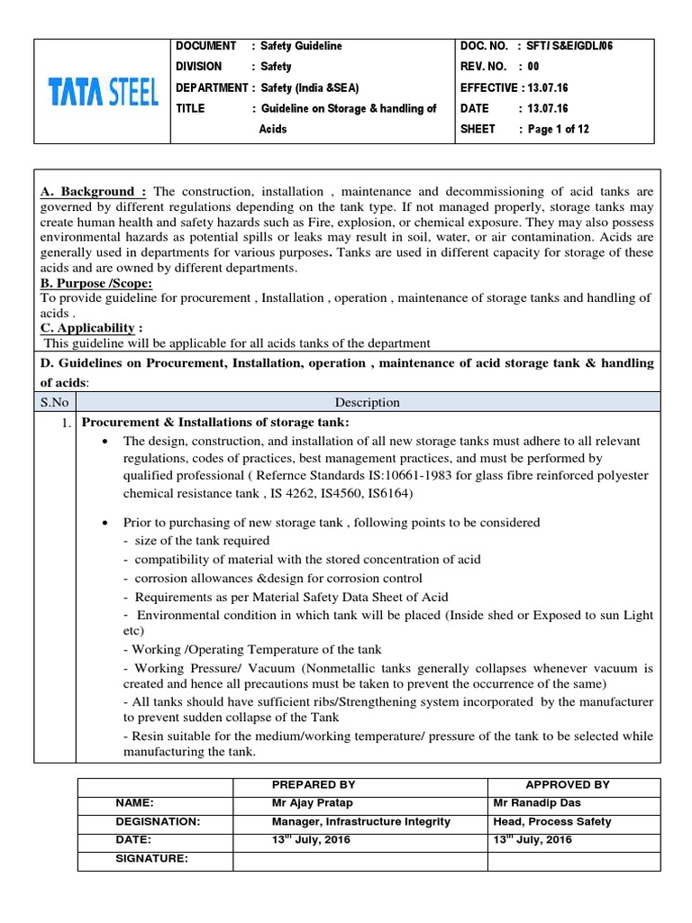 Acid Storage and Handling Guidelines | PDF | Sulfuric Acid | Corrosion