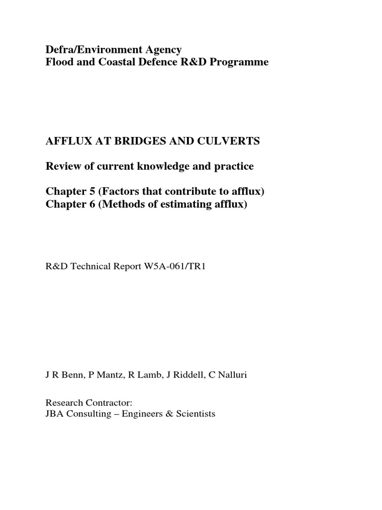 Afflux at Culverts and Bridges | PDF | Continuum Mechanics | Fluid Dynamics
