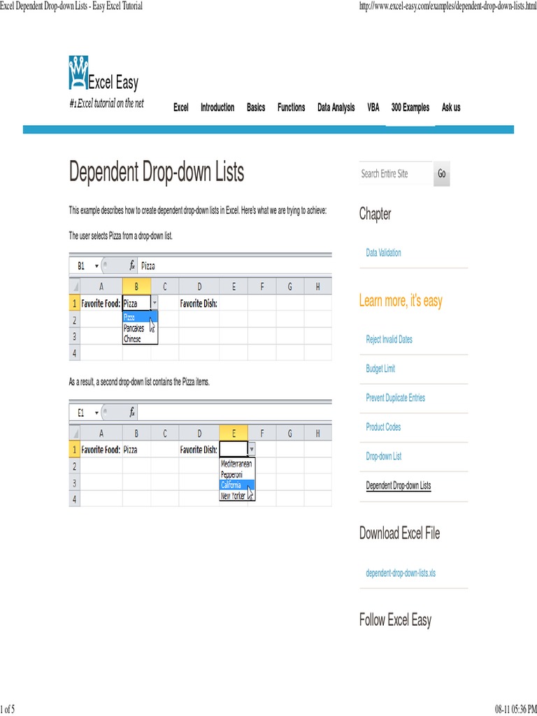 Excel Dependent Drop-Down Lists - Easy Excel Tutorial | PDF | Microsoft Excel | Computing