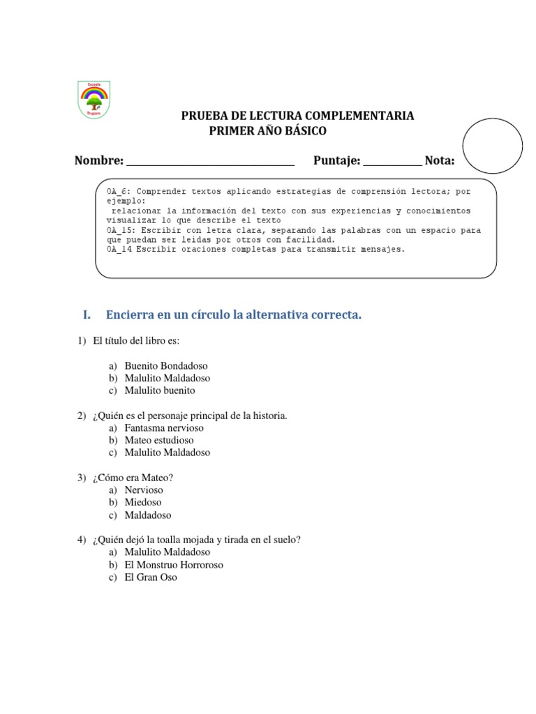 Prueba de Lenguaje Sexto Unidad 4 Forma A | PDF | Comunicación ...