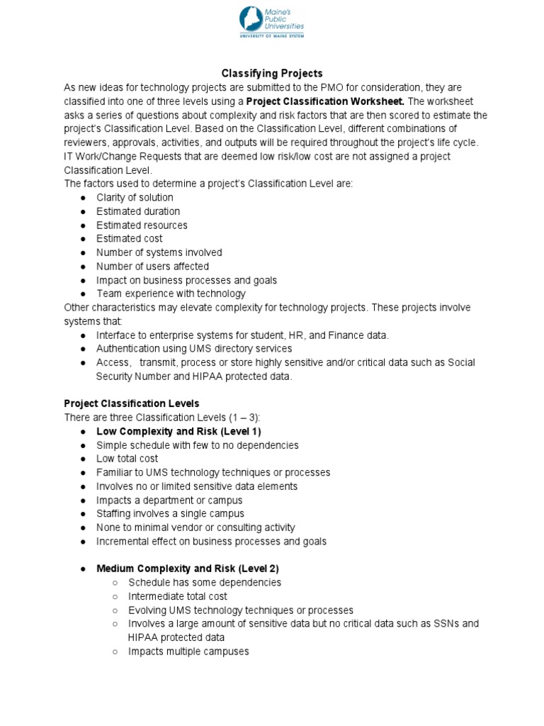 Classifying Projects: Project Classification Levels | PDF | Business ...