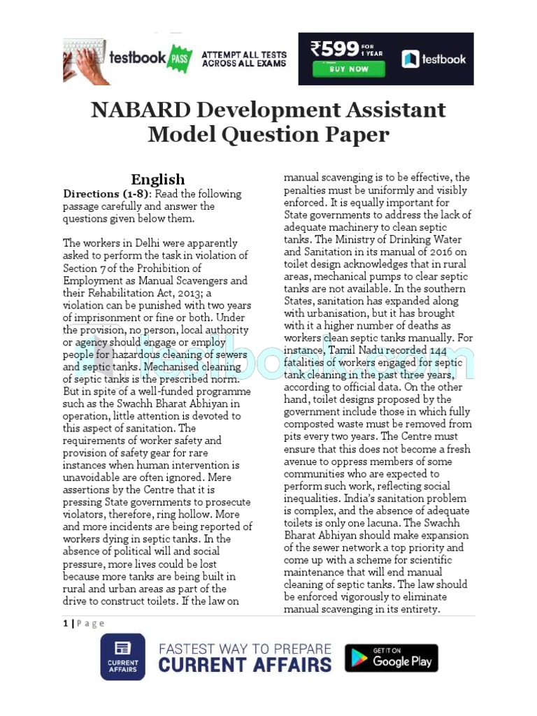 NABARD Development Assistant Model Paper | PDF | Toilet | Sanitation