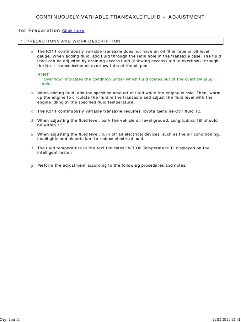 Toyota Techdoc Continuously Variable Transaxle Fluid Adjustment 1 2 PDF ...