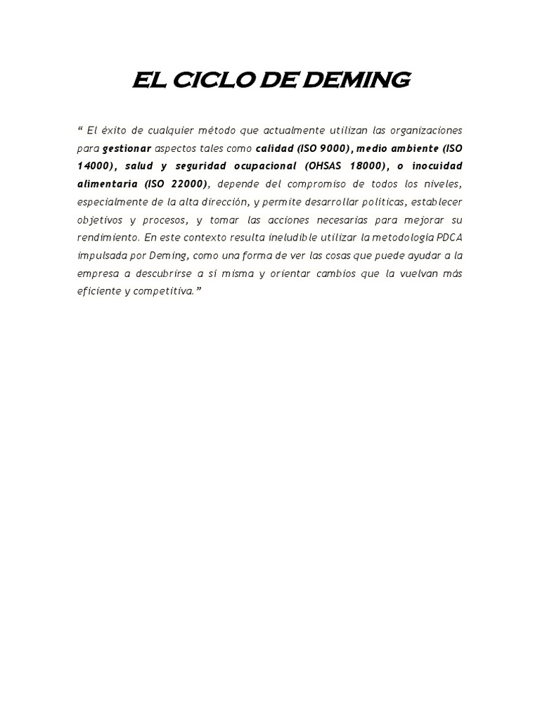 El Ciclo de Deming | PDF | Planificación | Business