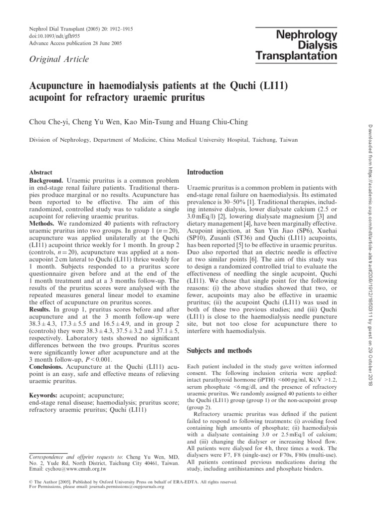 Acupuncture in Haemodialysis Patients at The Quchi (LI11) Acupoint For ...