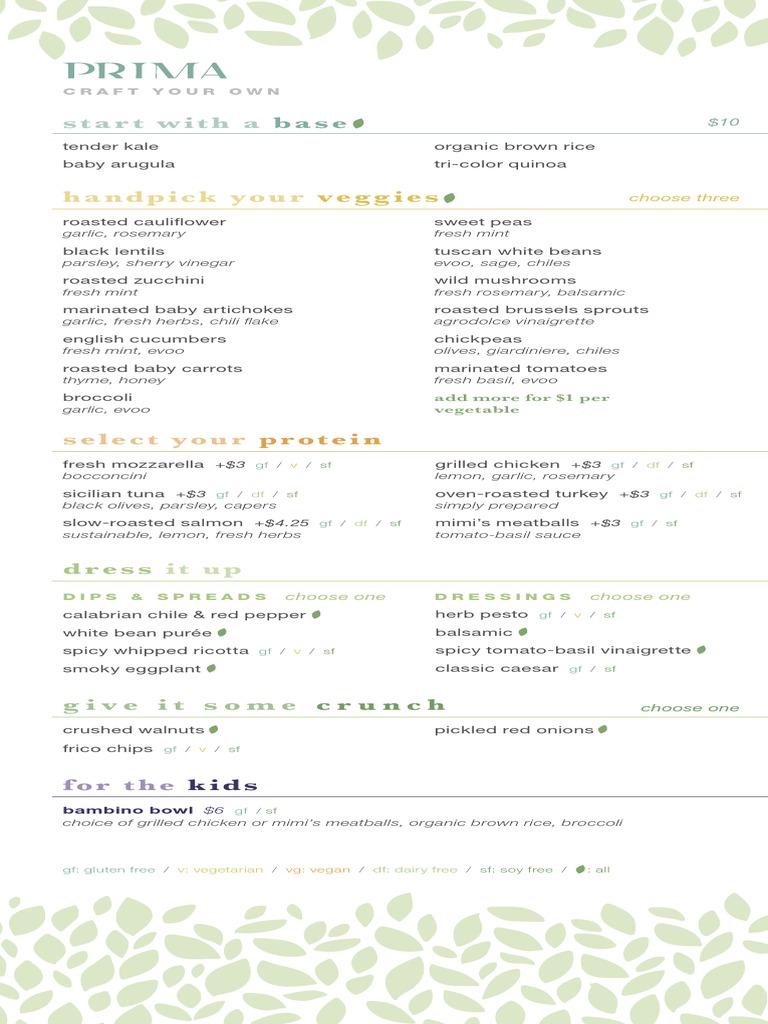 Prima Menu | PDF | Italian Cuisine | Pickling