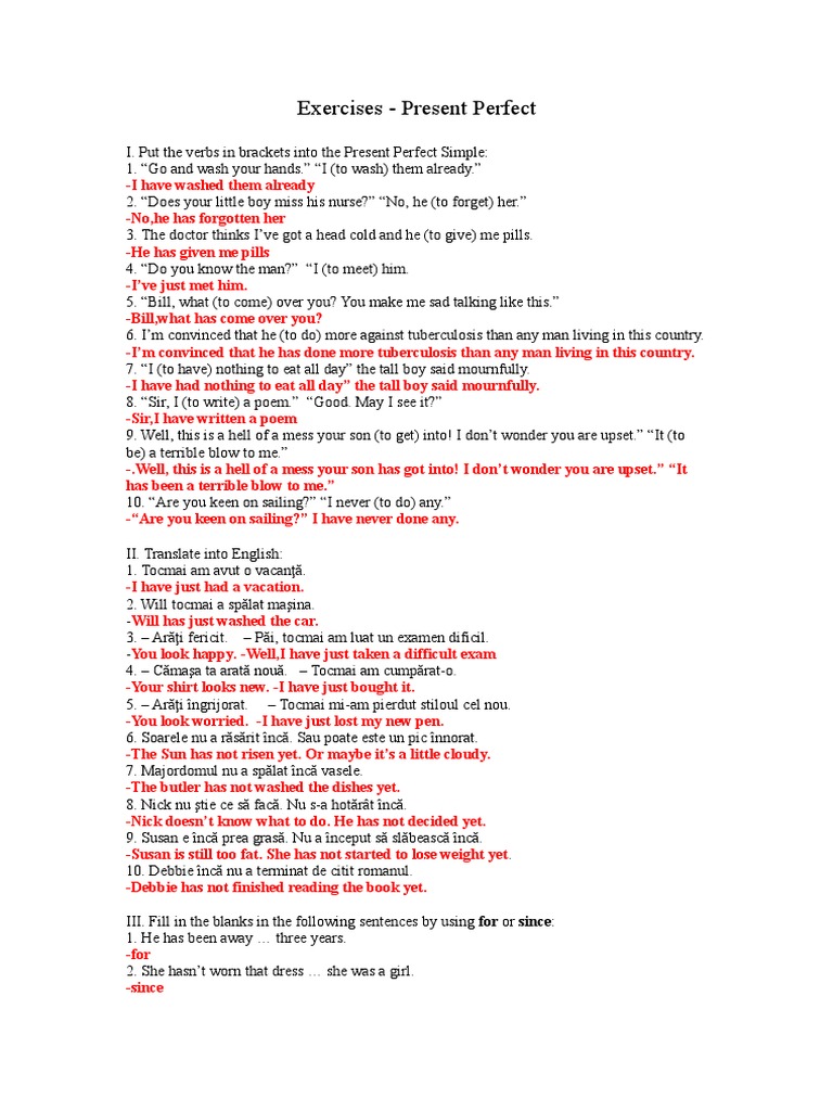 Exercises Present Perfect | PDF | Linguistics | Language Mechanics