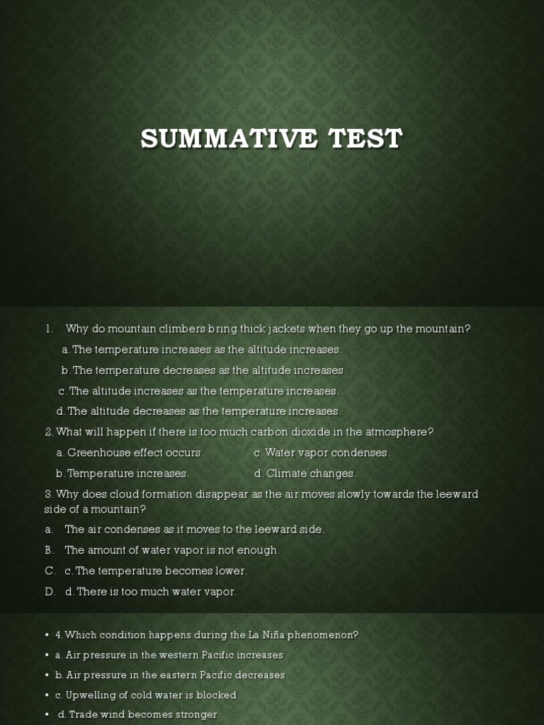Summative Test GRADE 9 | PDF | Atmosphere Of Earth | Mountains