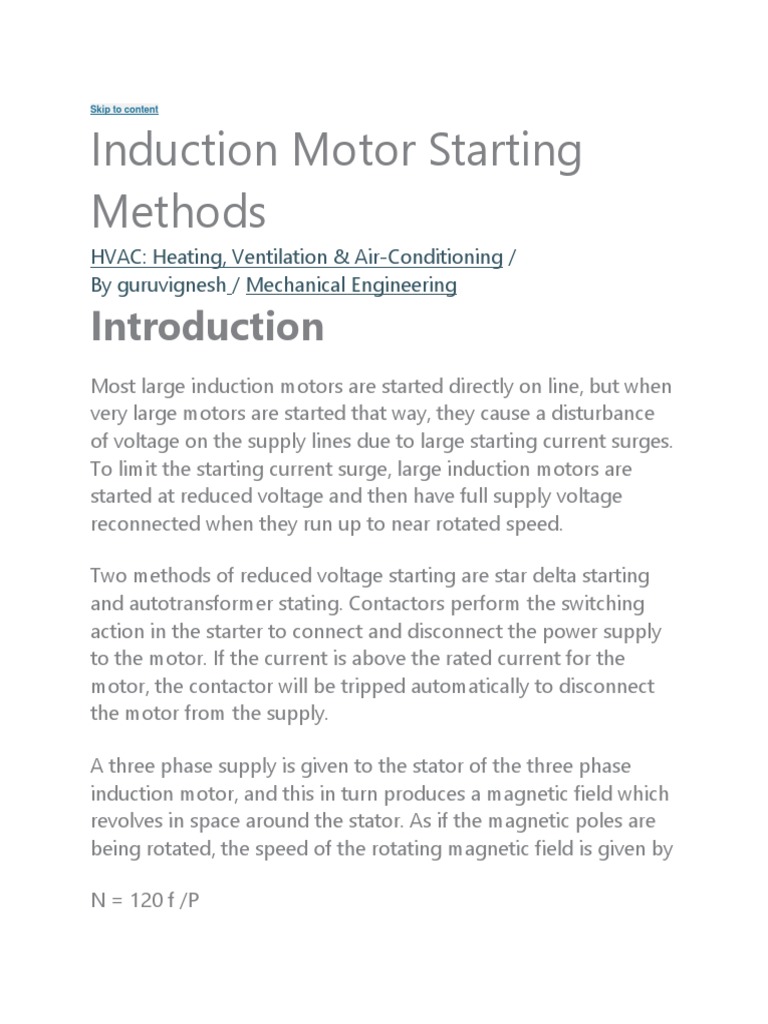 Induction Motor Starting Methods: HVAC: Heating, Ventilation & Air ...